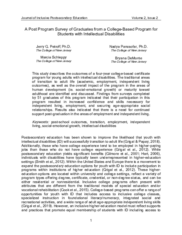 (PDF) A Post Program Survey of Graduates from a College-Based Program ...