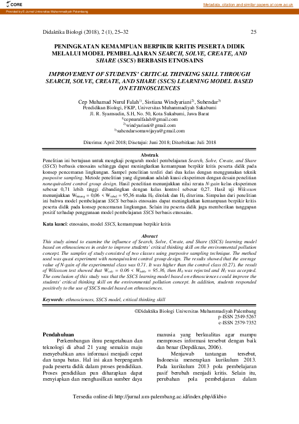 (PDF) Peningkatan Kemampuan Berpikir Kritis Peserta Didik Melalui Model Pembelajaran Search ...