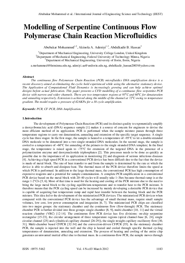(PDF) Modelling of Serpentine Continuous Flow Polymerase Chain Reaction Microfluidics