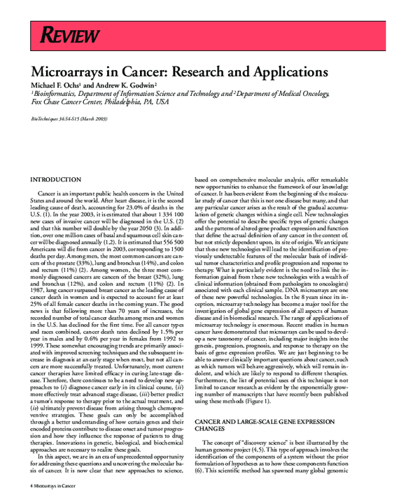 (PDF) Microarrays in Cancer: Research and Applications