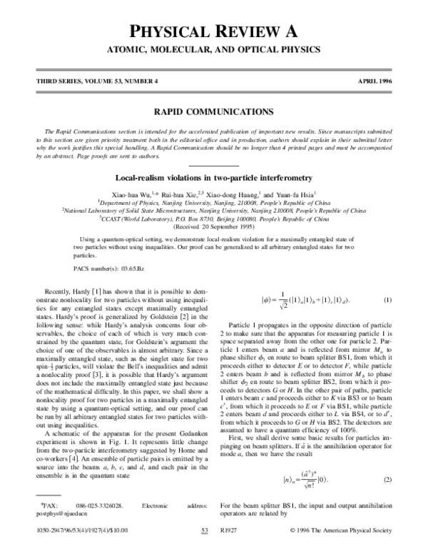(PDF) Local-realism violations in two-particle interferometry