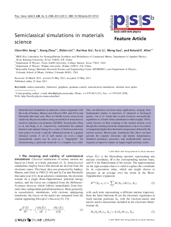 (PDF) Semiclassical simulations in materials science