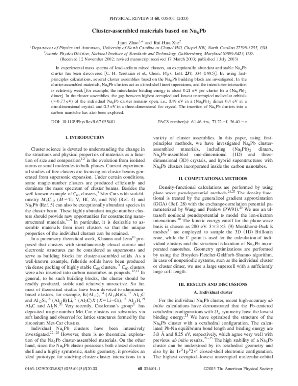 (PDF) Cluster-assembled materials based onNa6Pb