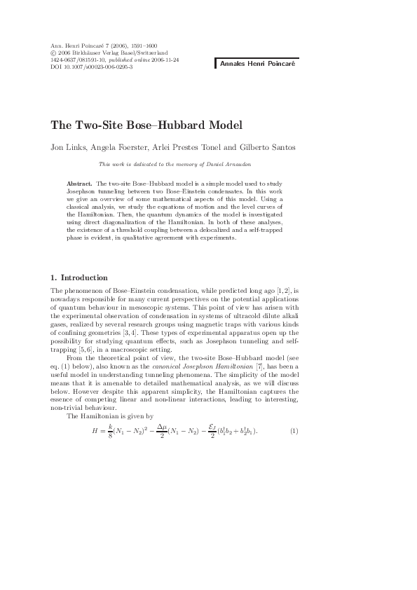 (PDF) The Two-Site Bose–Hubbard Model | Gilberto N Santos FO - Academia.edu