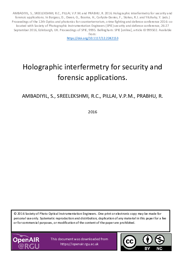 (PDF) Holographic interferometry for security and forensic applications
