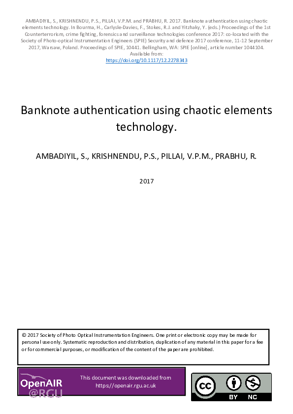 (PDF) Banknote authentication using chaotic elements technology | Radhakrishna Prabhu - Academia.edu