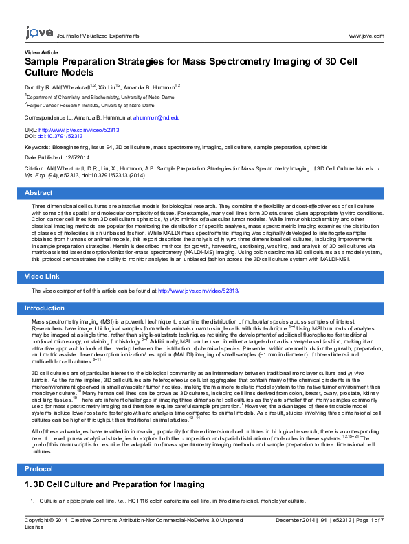 (PDF) Sample Preparation Strategies for Mass Spectrometry Imaging of 3D ...
