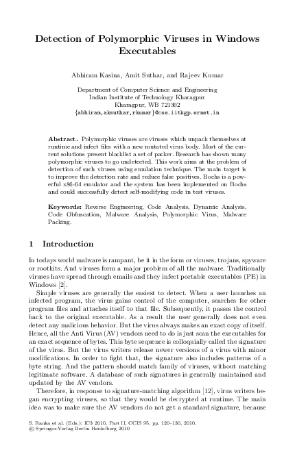 Pdf Detection Of Polymorphic Viruses In Windows Executables
