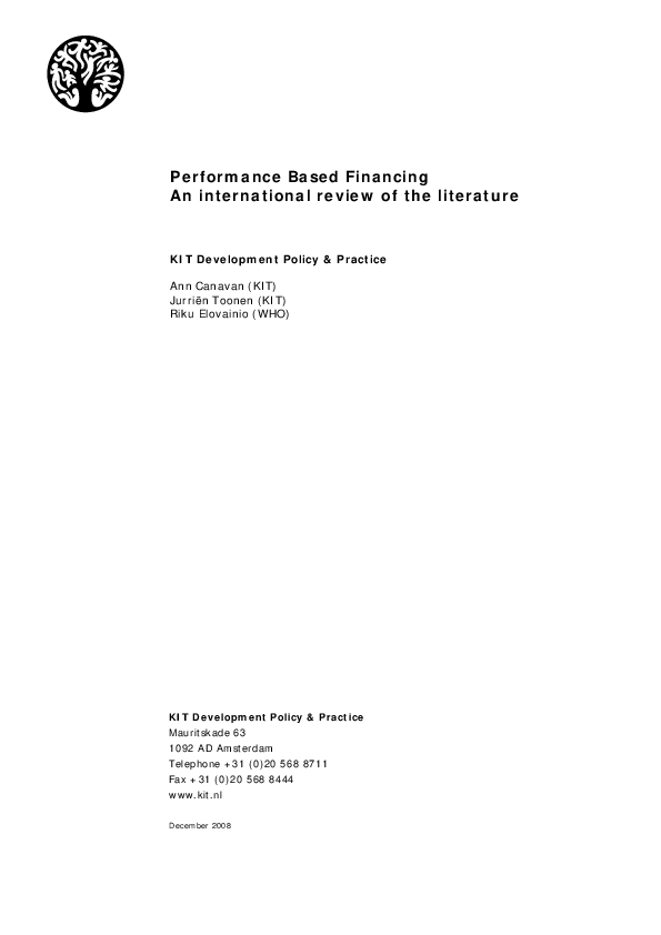 (PDF) Performance based financing : an international review of the literature