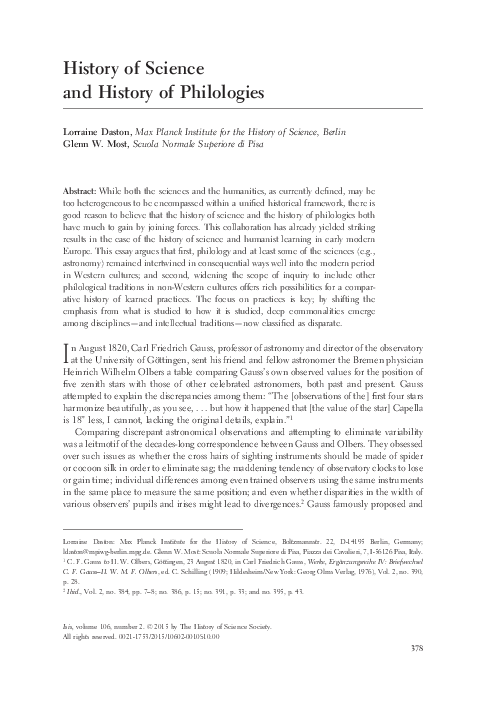 (PDF) History of Science and History of Philologies