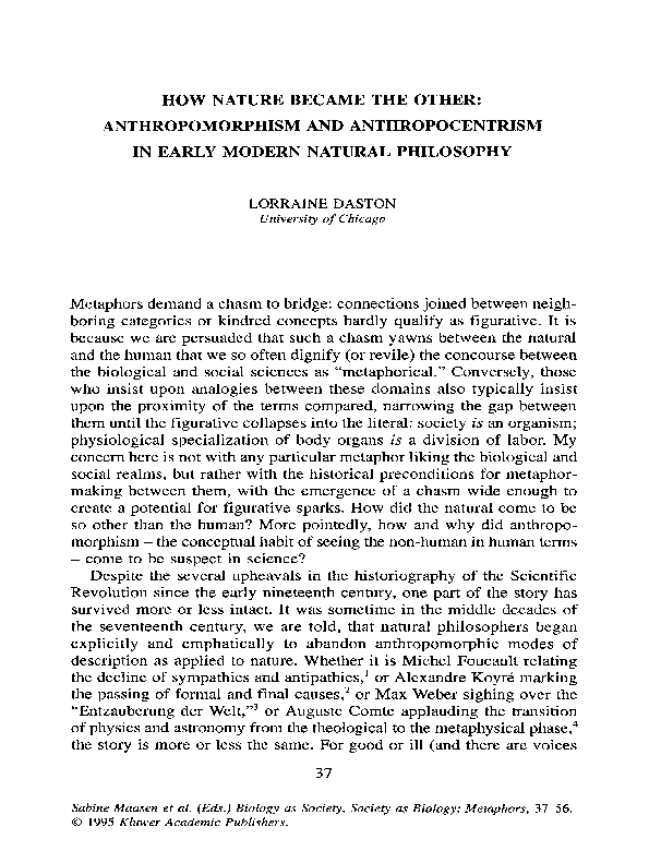 (PDF) How Nature Became the Other: Anthropomorphism and ...