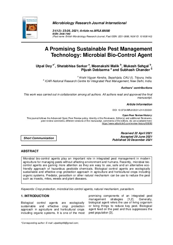 (PDF) A Promising Sustainable Pest Management Technology: Microbial Bio ...