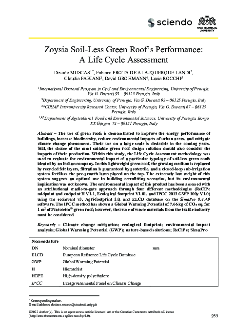 (PDF) Zoysia Soil-Less Green Roof’s Performance: A Life Cycle Assessment