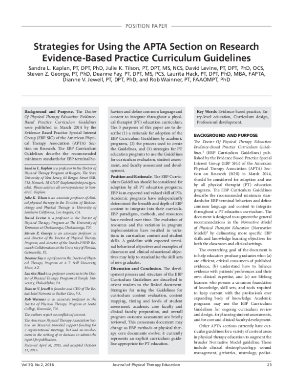 (PDF) Strategies for Using the APTA Section on Research Evidence-Based ...