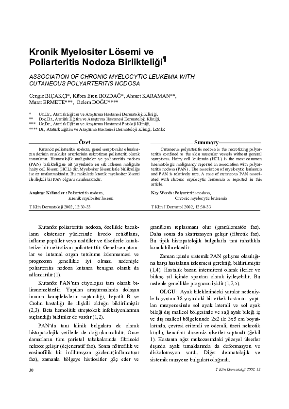 (PDF) Kronik Myelositer Lösemi VePoliarteritis Nodoza Birlikteliği