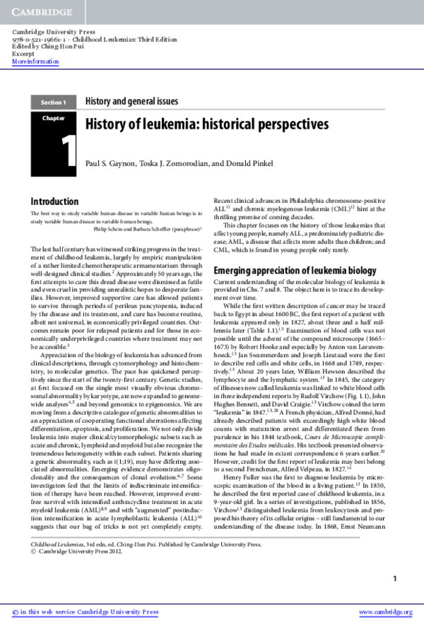 (PDF) History of leukemia: historical perspectives