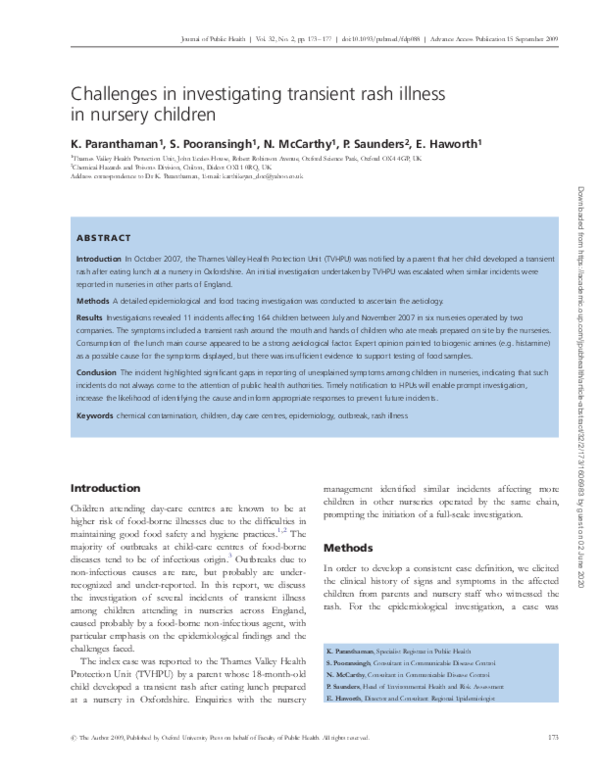 (PDF) Challenges in investigating transient rash illness in nursery ...