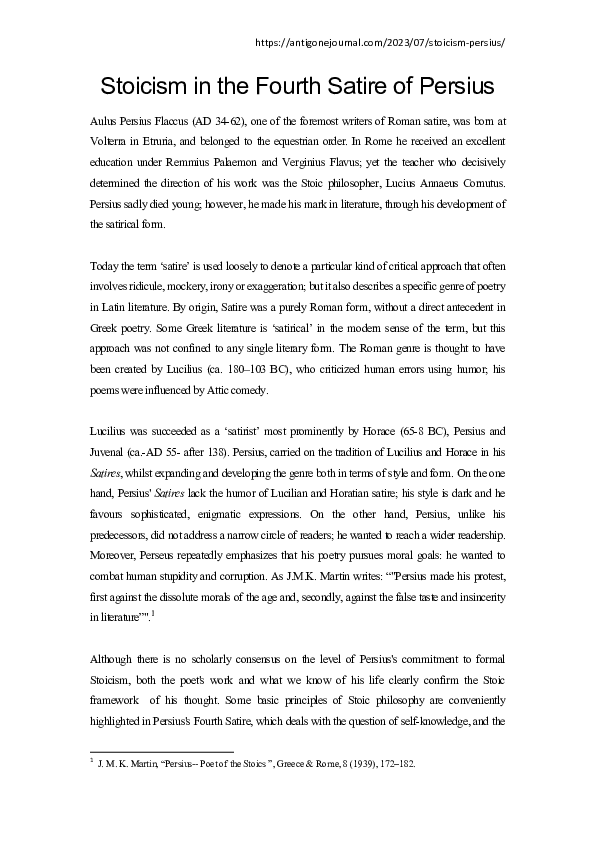 (PDF) STOICISM IN THE FOURTH SATIRE OF PERSIUS