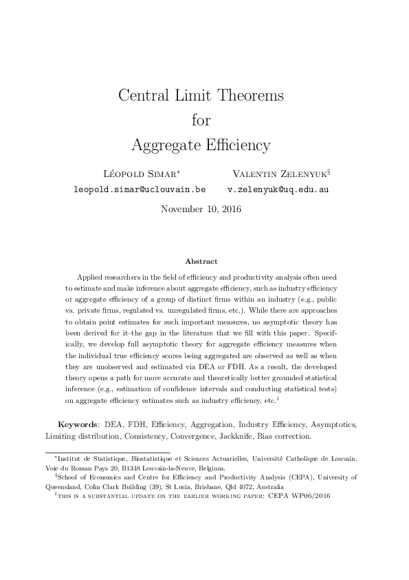 Pdf Central Limit Theorems For Aggregate Efficiency