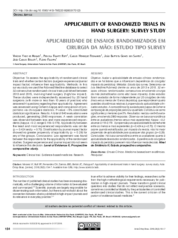 (PDF) Applicability of Randomized Trials in Hand Surgery: Survey Study