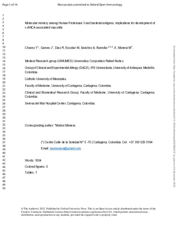 (PDF) Molecular mimicry among human proteinase 3 and bacterial antigens ...