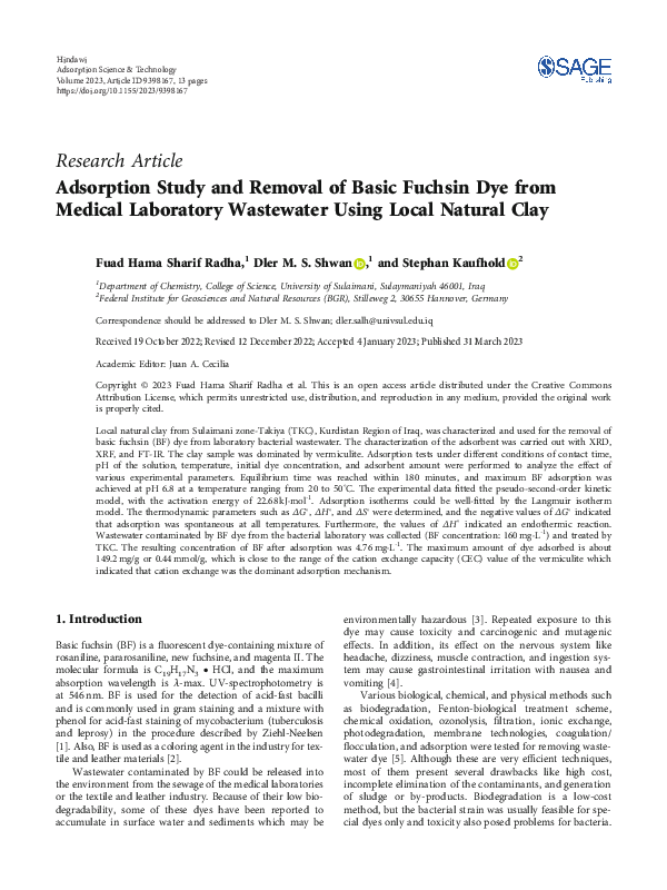 (PDF) Adsorption Study and Removal of Basic Fuchsin Dye from Medical ...