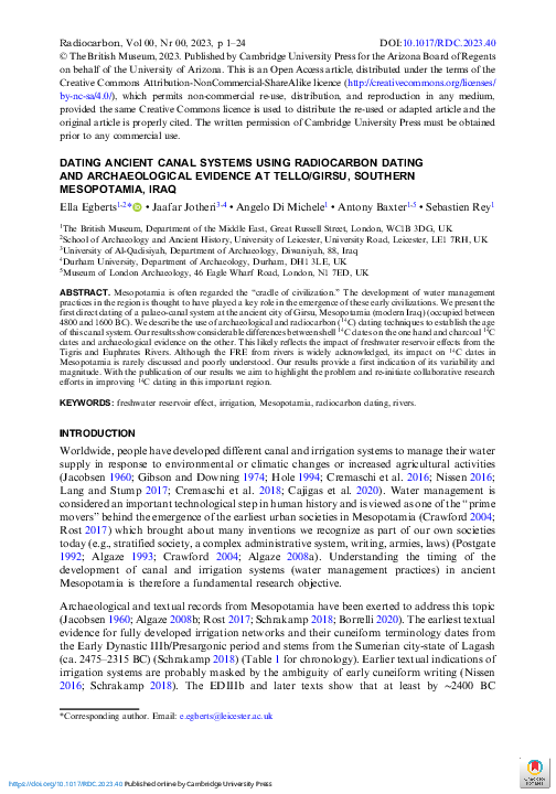 (PDF) DATING ANCIENT CANAL SYSTEMS USING RADIOCARBON DATING AND ...