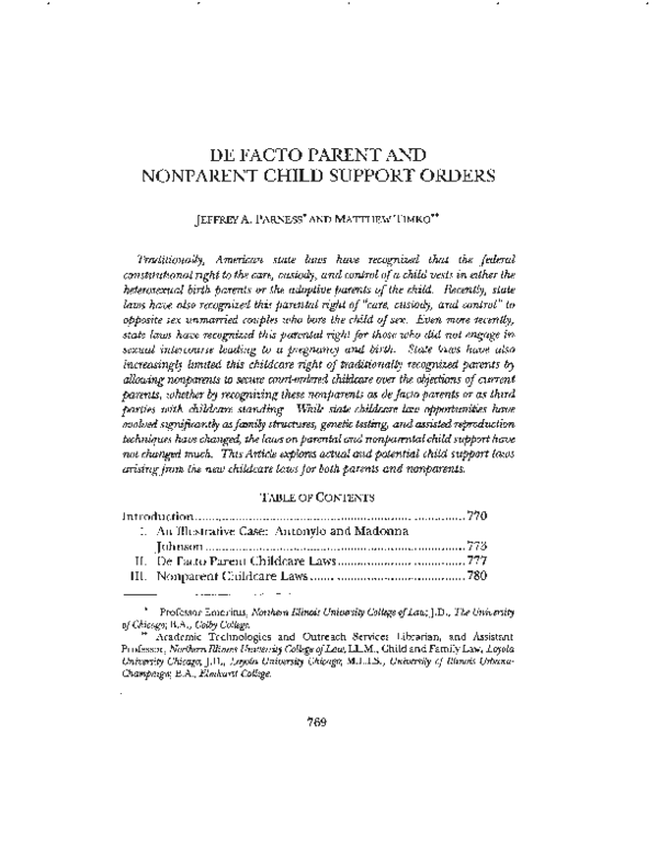 (PDF) De Facto Parent and Nonparent Child Support Orders