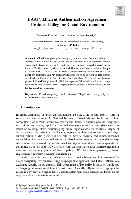 (PDF) EAAP: Efficient Authentication Agreement Protocol Policy for Cloud Environment