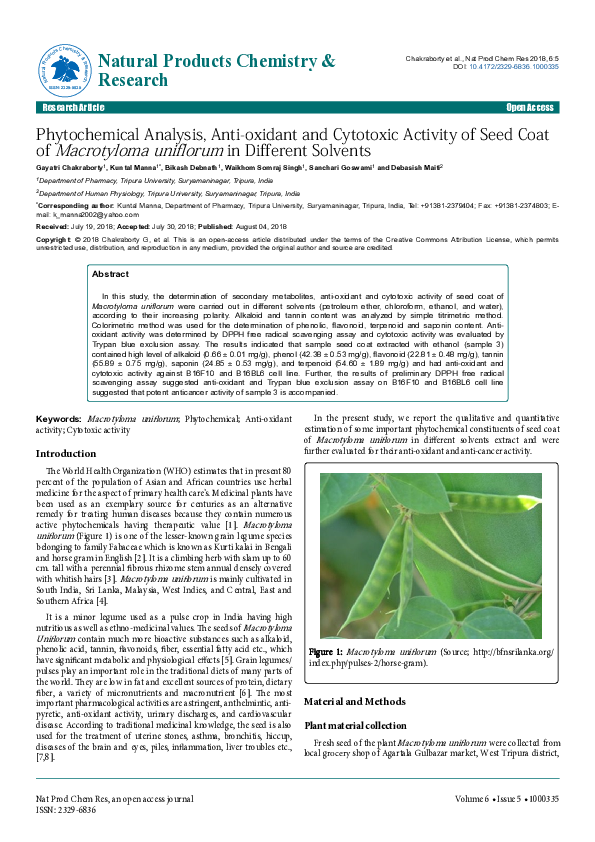 (PDF) Phytochemical Analysis, Anti-oxidant and Cytotoxic Activity of Seed Coat of Macrotyloma ...