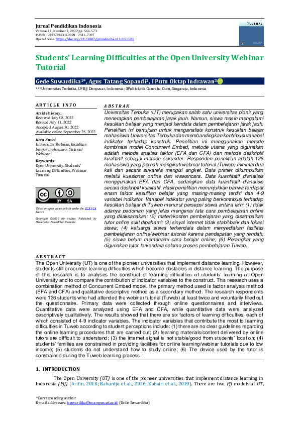 (PDF) Students' Learning Difficulties at the Open University Webinar ...
