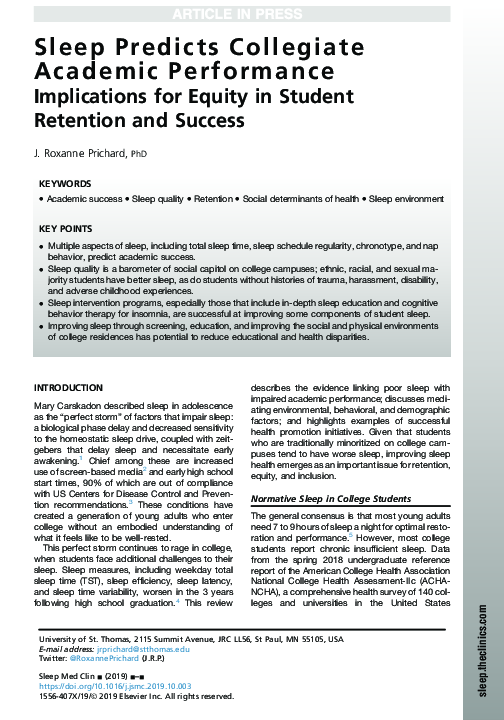 (PDF) Sleep Predicts Collegiate Academic Performance