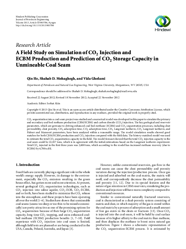 (PDF) A Field Study on Simulation of CO2 Injection and ECBM Production ...