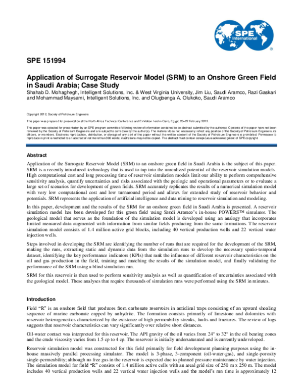 (PDF) Application of Surrogate Reservoir Model (SRM) to an Onshore ...