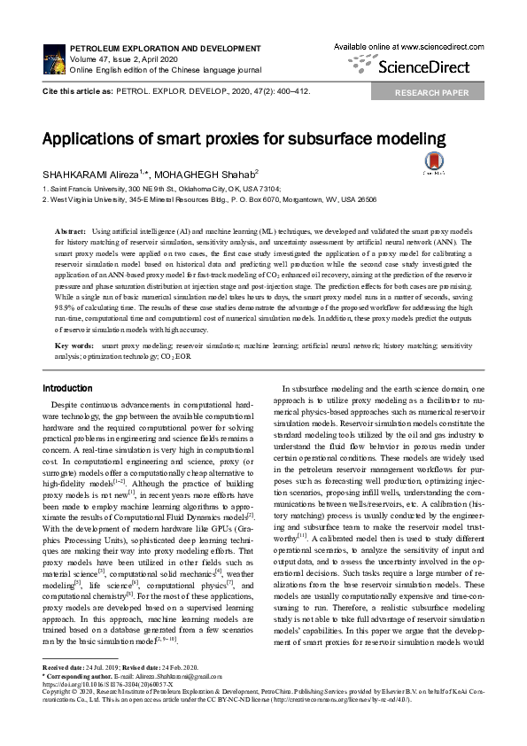 (PDF) Applications of smart proxies for subsurface modeling