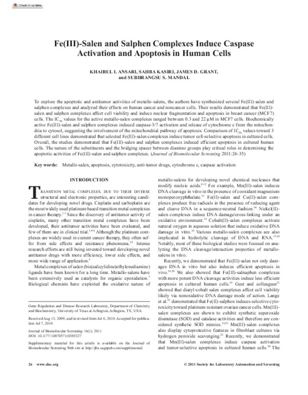 (PDF) Fe(III)-Salen and Salphen Complexes Induce Caspase Activation and ...