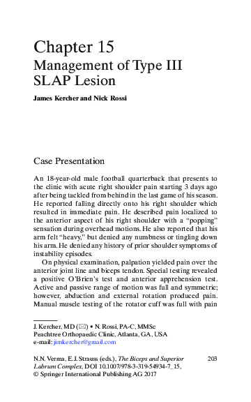 (PDF) Management of Type III SLAP Lesion