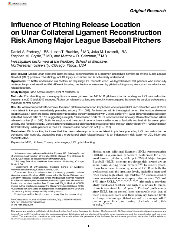 (PDF) Influence of Pitching Release Location on Ulnar Collateral ...