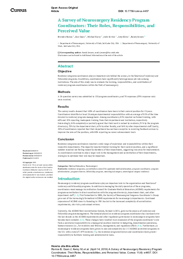 (PDF) A Survey of Neurosurgery Residency Program Coordinators: Their ...