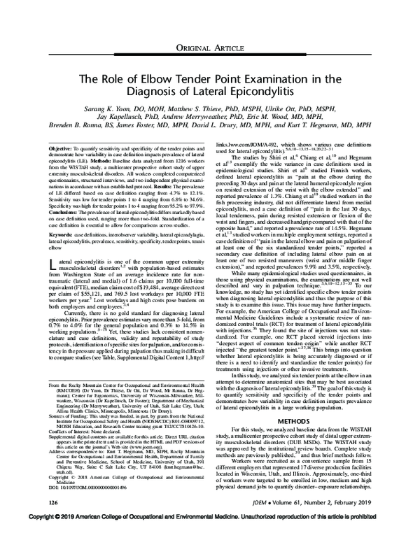 (PDF) The Role of Elbow Tender Point Examination in the Diagnosis of ...