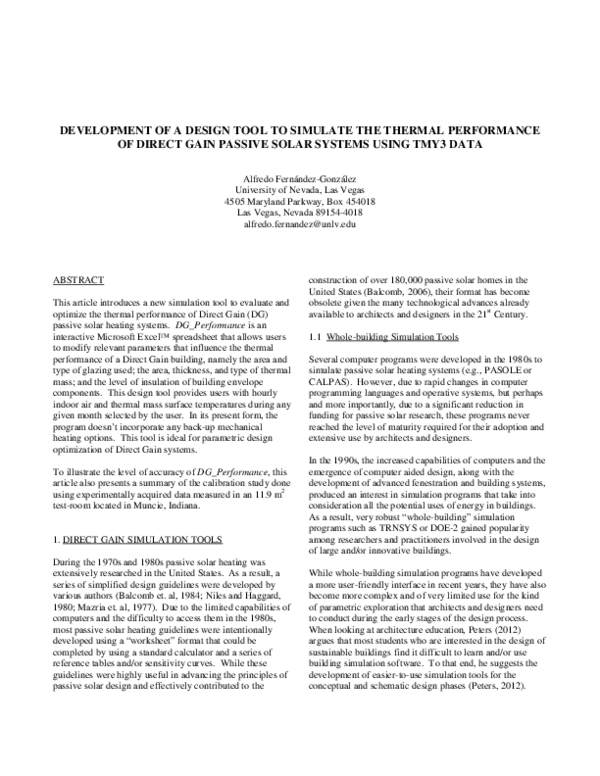 (PDF) Development of a Design Tool to Simulate the Thermal Performance ...