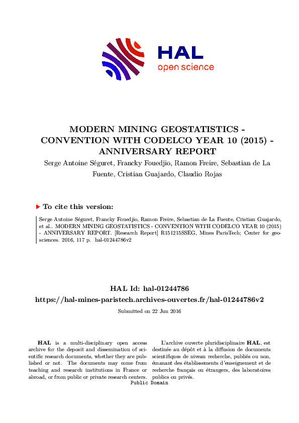 (PDF) Modern Mining Geostatistics - Convention with Codelco Year 10 ...