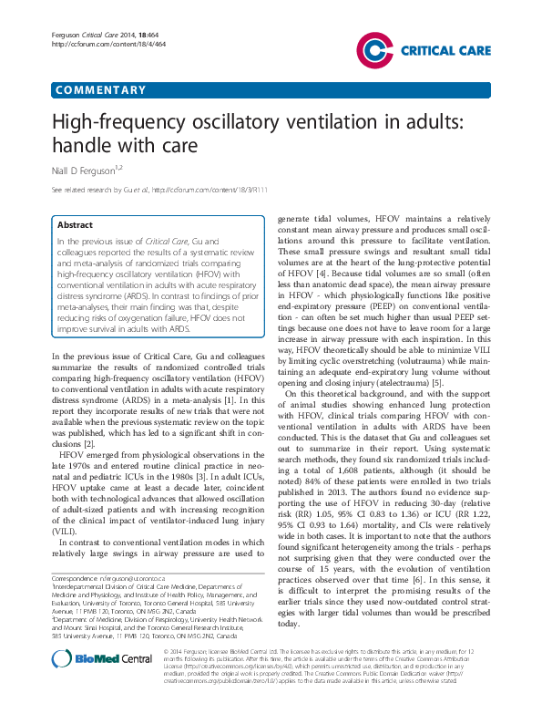(PDF) High-frequency oscillatory ventilation in adults with traumatic ...