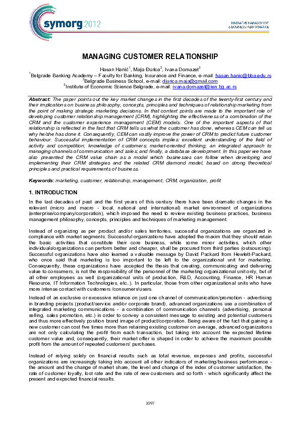 (PDF) Managing customer relationship