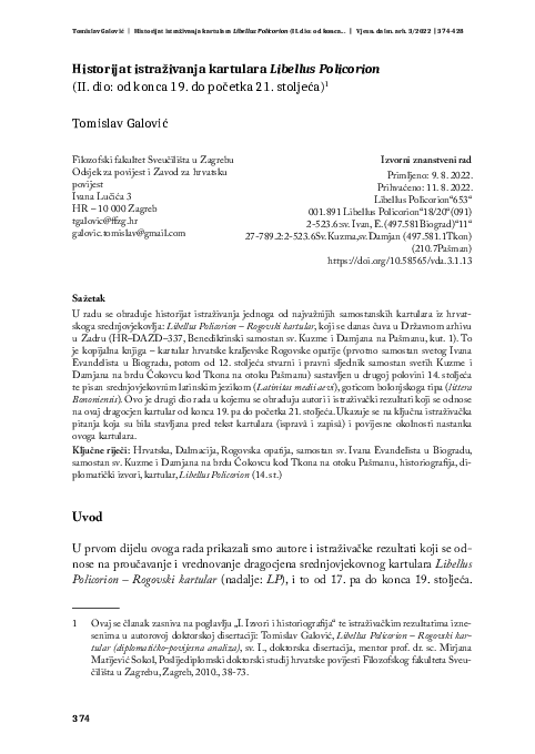 (PDF) Historijat istraživanja kartulara Libellus Policorion (II. dio ...