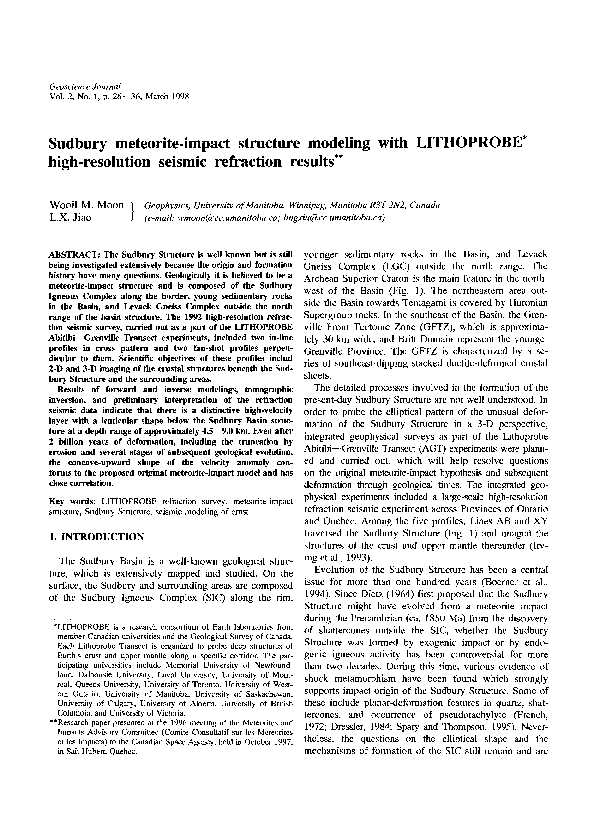 (PDF) Sudbury meteorite-impact structure modeling with LITHOPROBE high ...