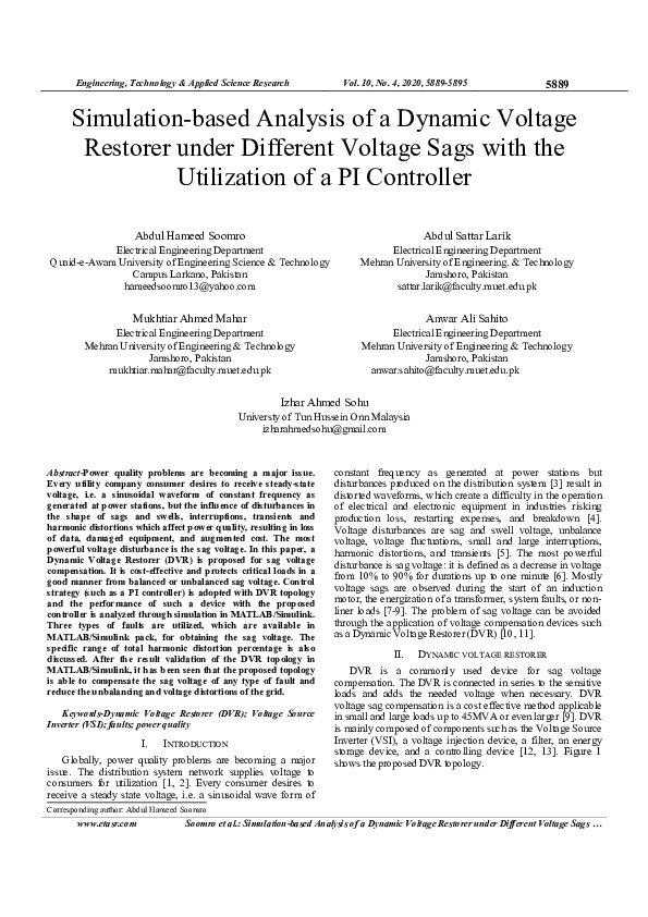 Pdf Simulation Based Analysis Of A Dynamic Voltage Restorer Under Different Voltage Sags With