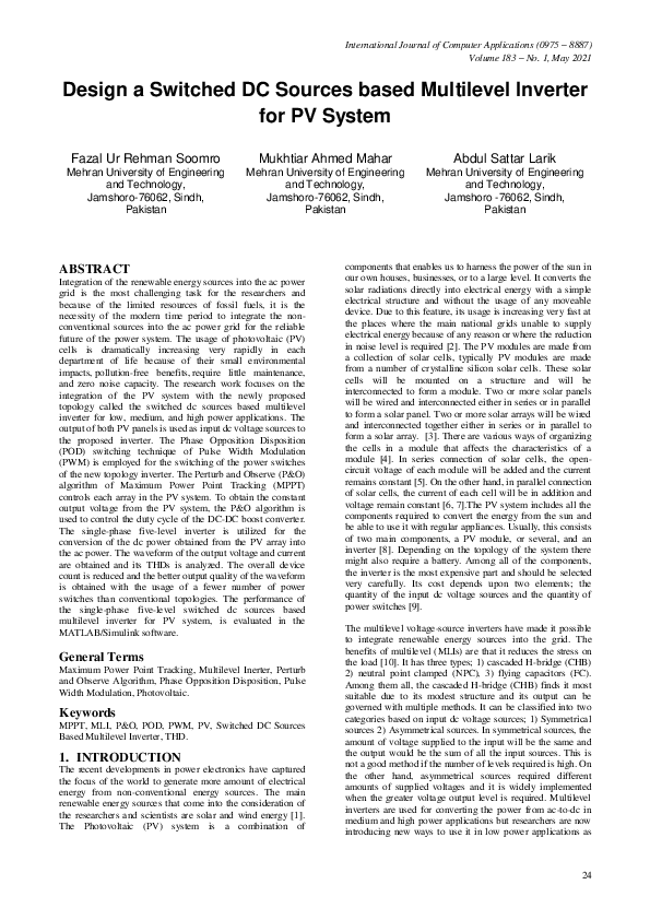 (PDF) Design a Switched DC Sources based Multilevel Inverter for PV System