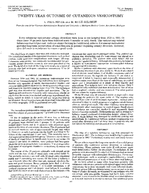 (PDF) Twenty-Year Outcome of Cutaneous Vesicostomy
