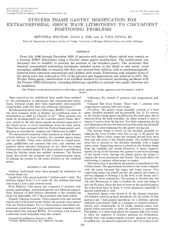 (PDF) Stryker Frame Gantry Modification for Extracorporeal Shock Wave ...
